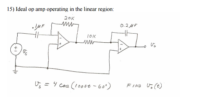 Solved 15) Ideal op amp operating in the linear region: vs=4 | Chegg.com