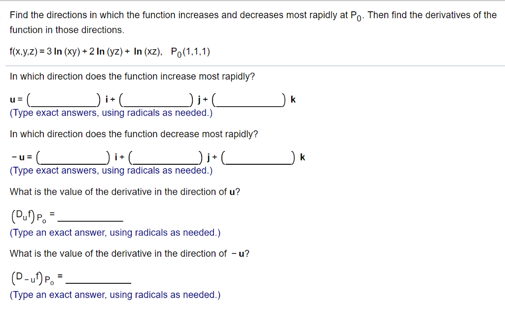 Solved Find the directions in which the function increases | Chegg.com
