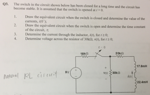 Solved The switch in the circuit shown below has been closed | Chegg.com