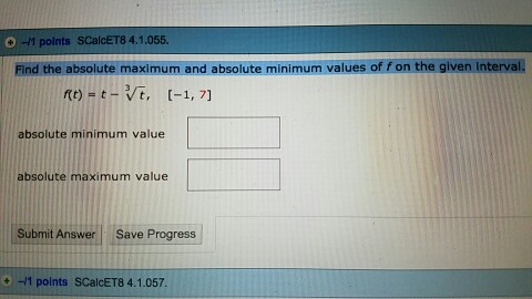 Solved Find the absolute maximum and absolute minimum values | Chegg.com