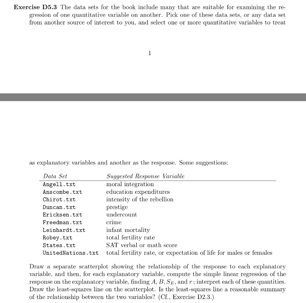 Solved Exercise D5.3 The data sets for the book include many | Chegg.com