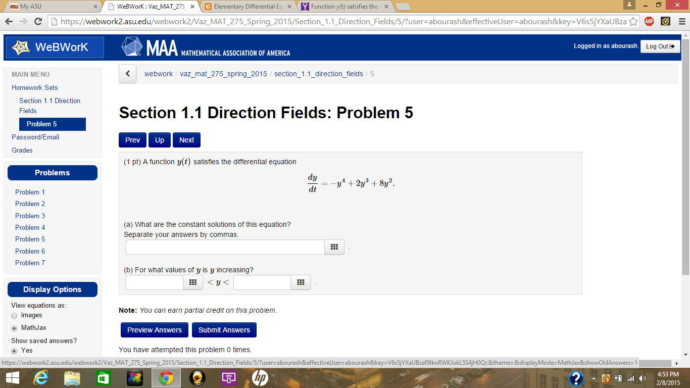 Solved WeBWorK Vaz MAT 27 x C Elementary Differential Eq x | Chegg.com