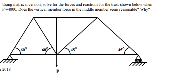 Solved Using matrix inversion, solve for the forces and | Chegg.com