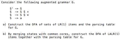 Solved Consider the following augmented grammar G. S' | Chegg.com