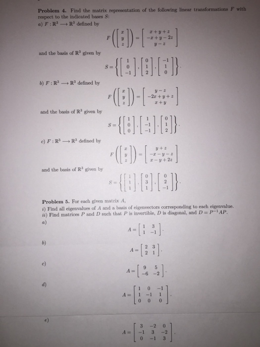 Find the matrix representation of the following | Chegg.com