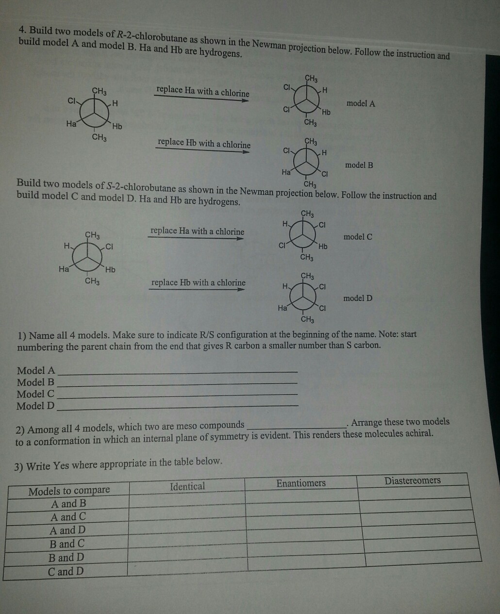 Solved 4. Build two models of R-2-chlorobutane as shown in | Chegg.com