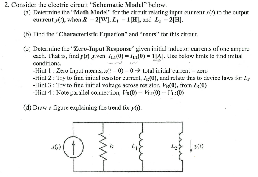 Solved 2. Consider the electric circuit "Schematic Model" | Chegg.com