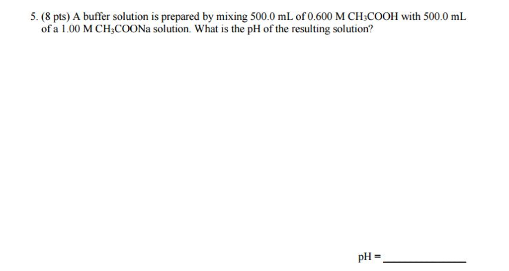 Solved A buffer solution is prepared by mixing 500.0 mL of | Chegg.com