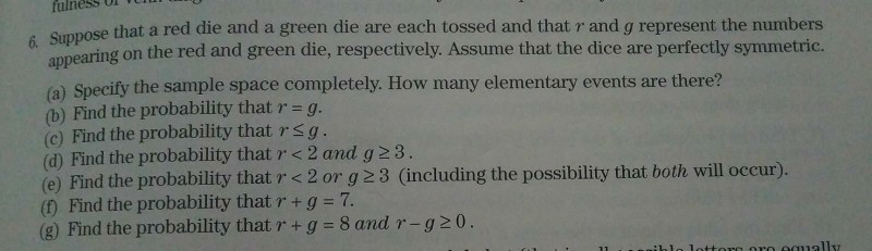 Solved tulness Ul TU Suppose that a red die and a green die | Chegg.com