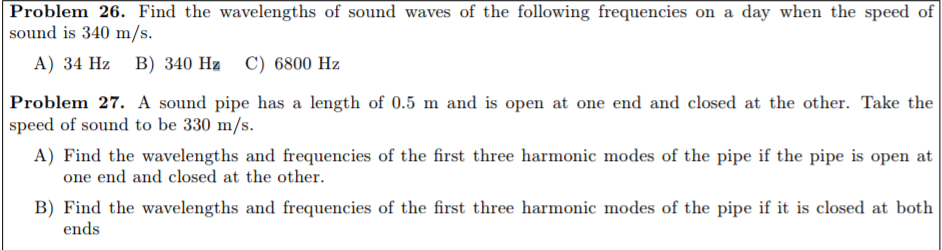 Solved Problem 26. Find the wavelengths of sound waves of | Chegg.com