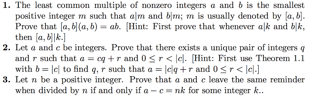 Solved 1. The least common multiple of nonzero integers a | Chegg.com