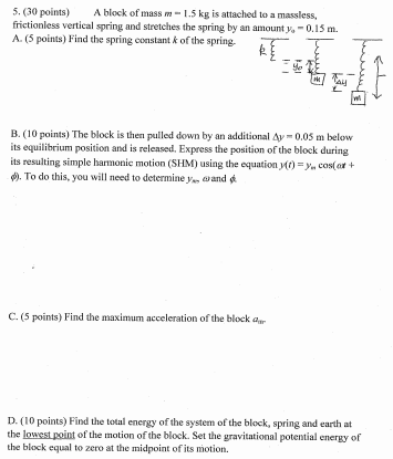 Solved A block of mass m = 1.5 kg is attached to a massless, | Chegg.com