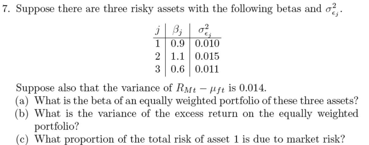 Solved 7. Suppose there are three risky assets with the | Chegg.com