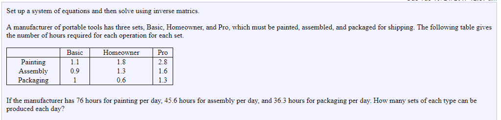 Solved Set up a system of equations and then solve using | Chegg.com