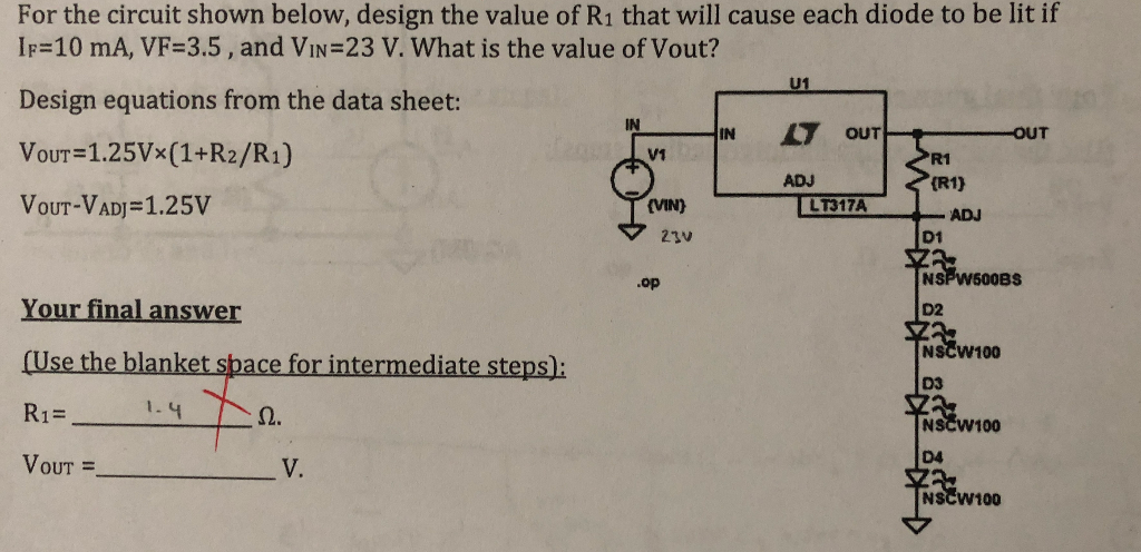 Solved For the circuit shown below, design the value of R1 | Chegg.com