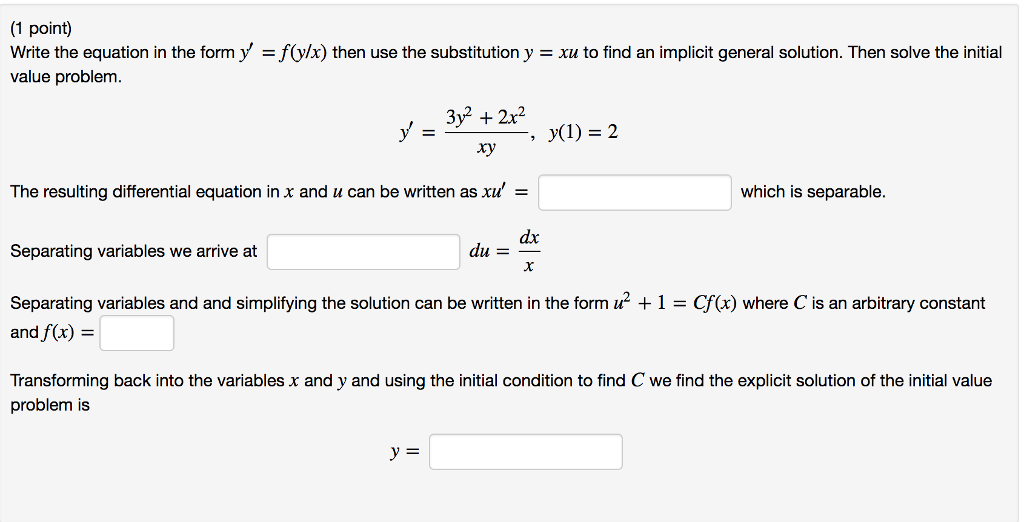 Solved (1 point) write the equation in the form y -folx) | Chegg.com