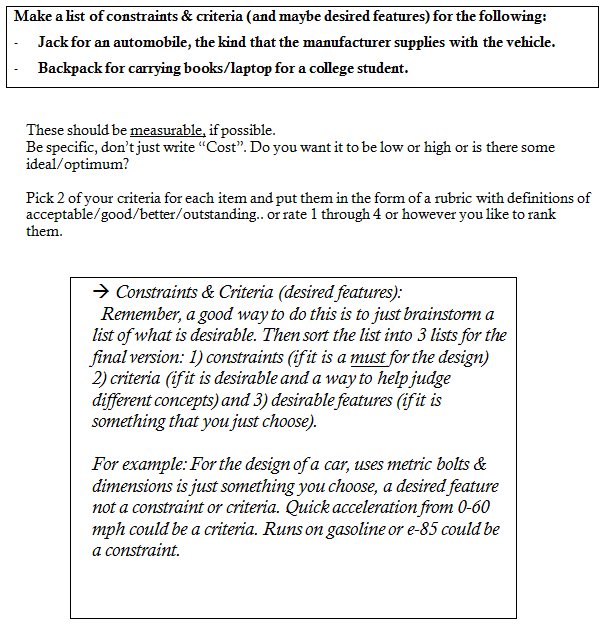 Make a list of constraints & criteria (and maybe | Chegg.com