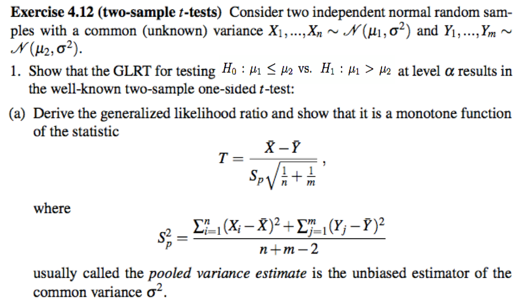 Exercise 4.12 (two-sample t-tests) Consider two | Chegg.com