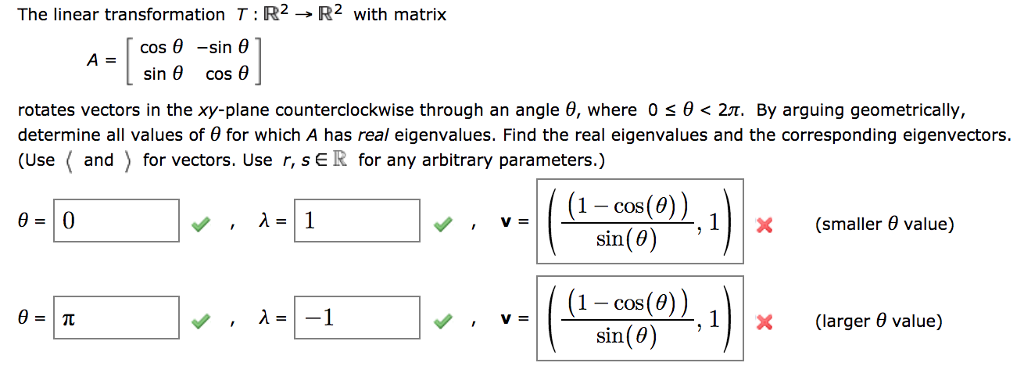 Solved The linear transformation T : R2 → R2 with matrix cos | Chegg.com