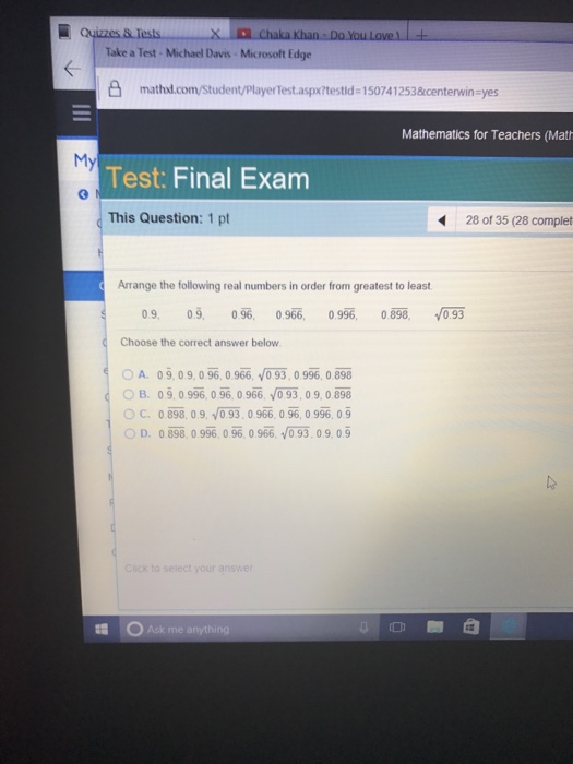 Solved Arrange the following real numbers in order from | Chegg.com