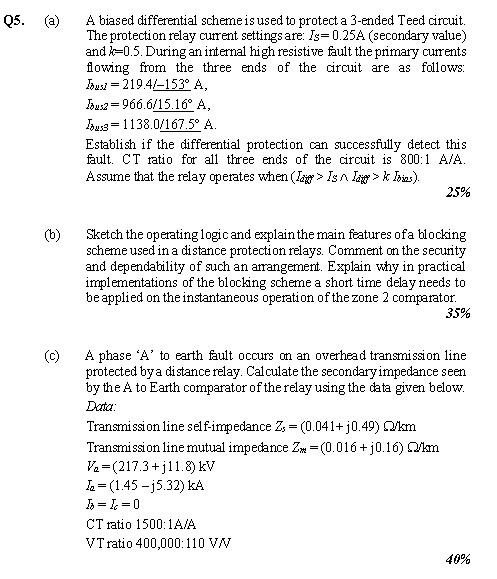 Q5. (a) A biased differential schemeisused to protect | Chegg.com
