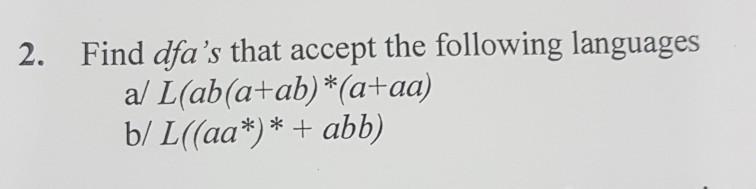 Solved 2. Find dfa's that accept the following languages al | Chegg.com