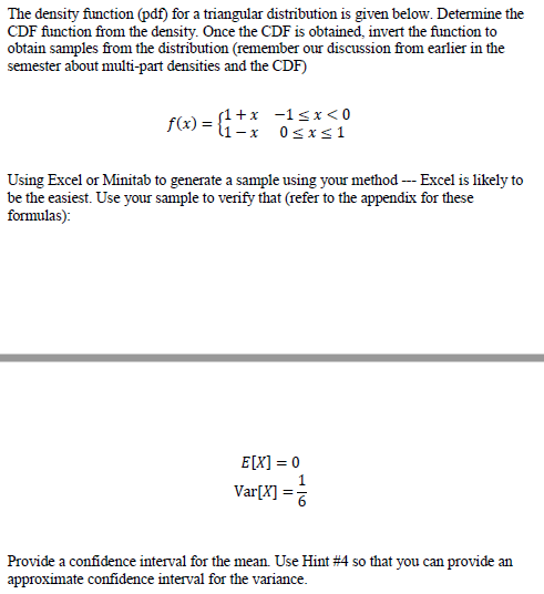 Solved The density function (pdf) for a triangular | Chegg.com