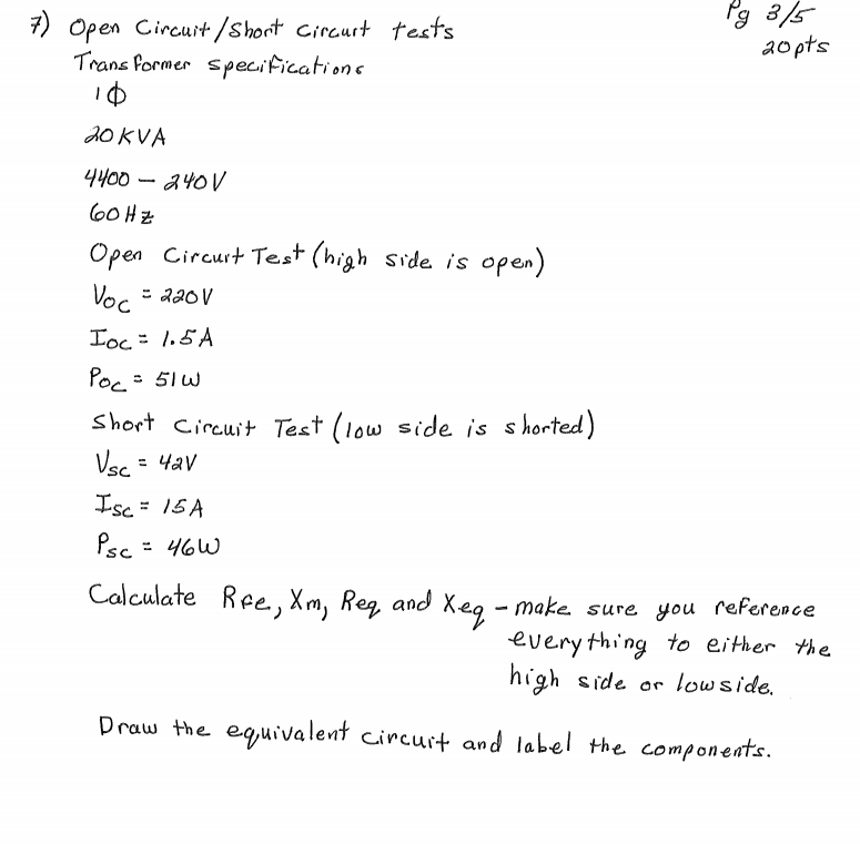 Solved Open circuit/short circuit tests Transformer | Chegg.com