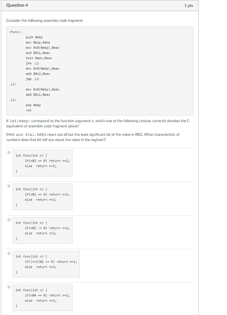 Solved Consider The Following Assembly Code Fragment