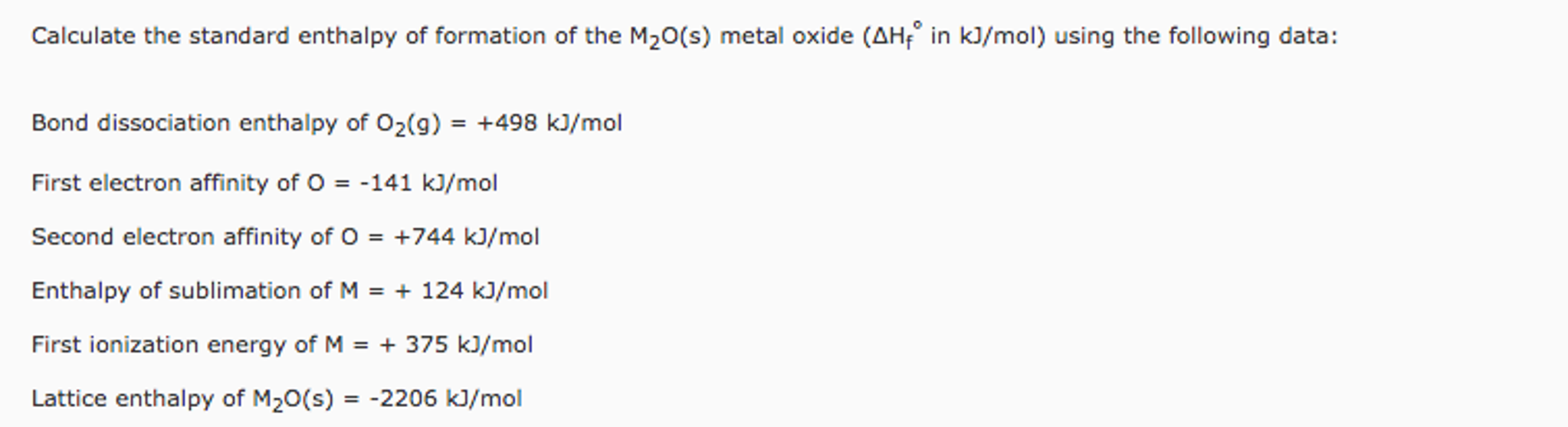 Solved Calculate the standard enthalpy of formation of the | Chegg.com