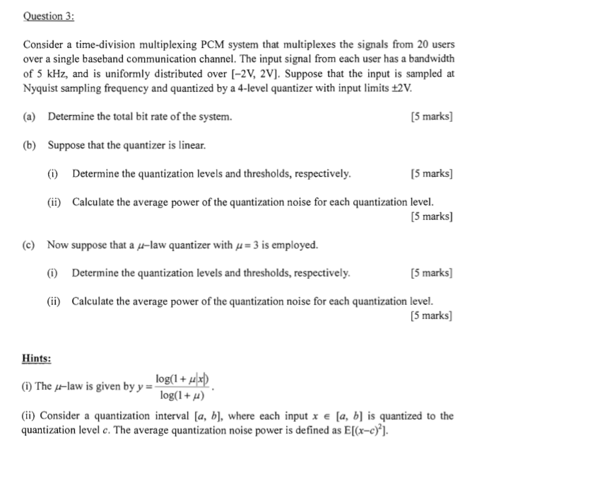 Solved Question Consider a time-division multiplexing PCM | Chegg.com