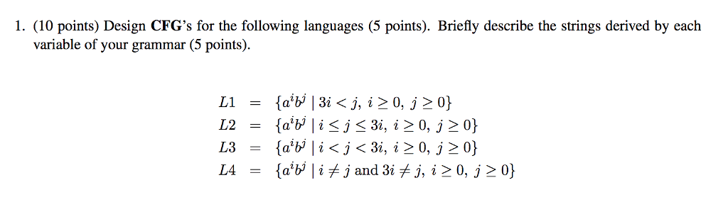 Solved 1. (10 points) Design CFG's for the following | Chegg.com Solved 1. (10 points) Design CFG's for the following | Chegg.com