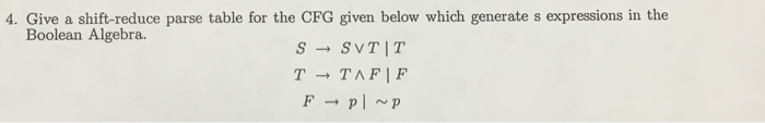 Solved 4. Give a shift-reduce parse table for the CFG given | Chegg.com
