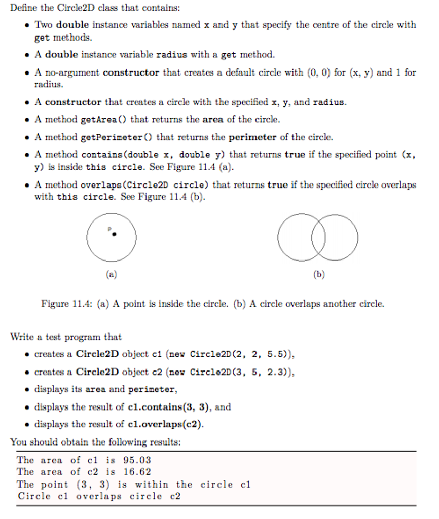 Solved Define the Circle2D class that contains Two double | Chegg.com