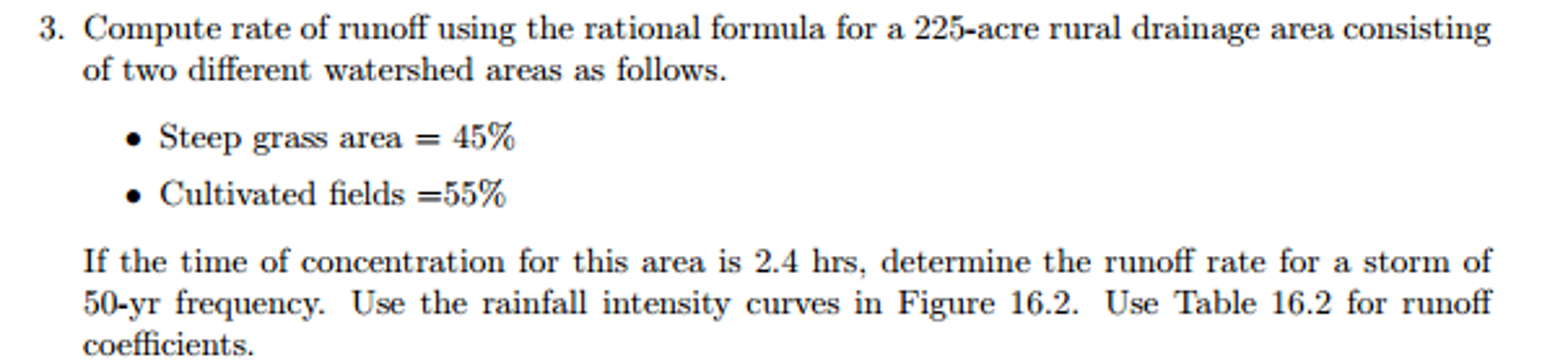 Compute rate of runoff using the rational formula for | Chegg.com