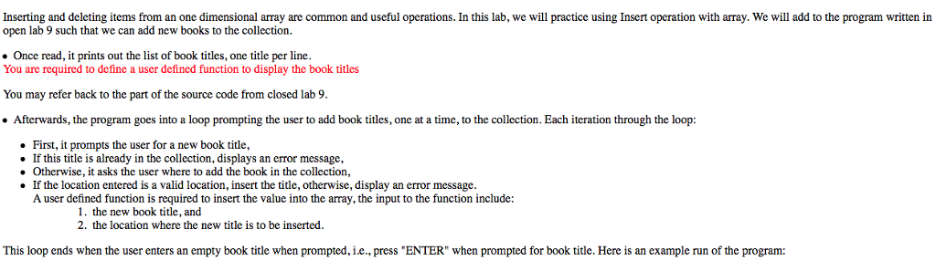 Inserting and deleting items from an one dimensional | Chegg.com