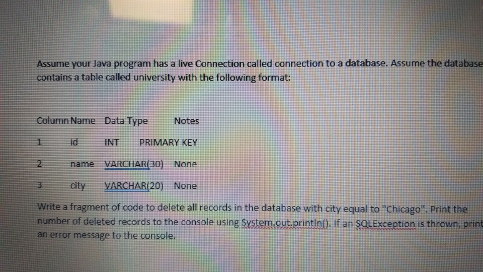 Solved Assume your lava program has a live Connection called | Chegg.com