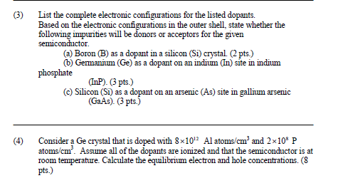 Solved List the complete electronic configurations for the | Chegg.com