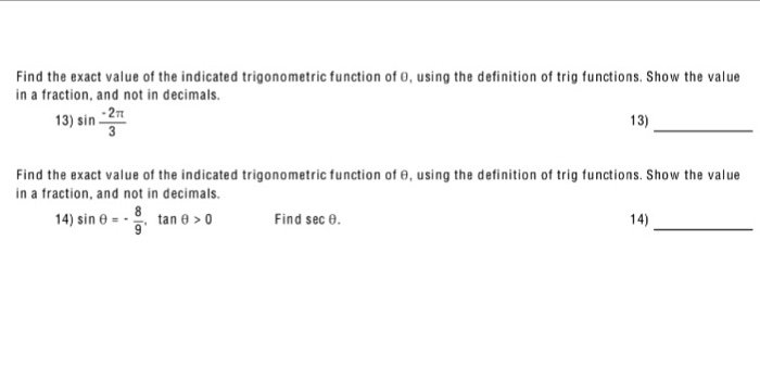 Solved Find the exact value of the indicated trigonometric | Chegg.com