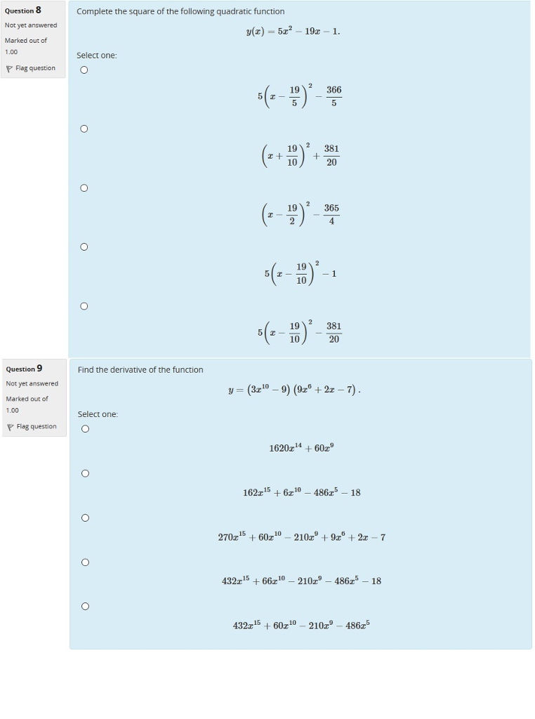 Solved Complete the square of the following quadratic | Chegg.com