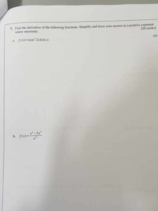 Solved Find the derivative of the following functions. | Chegg.com