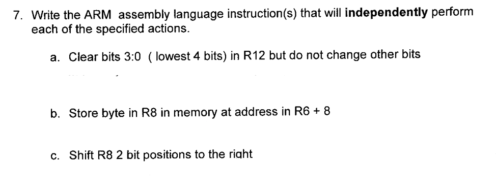 Solved 7. Write the ARM assembly language instruction(s) | Chegg.com