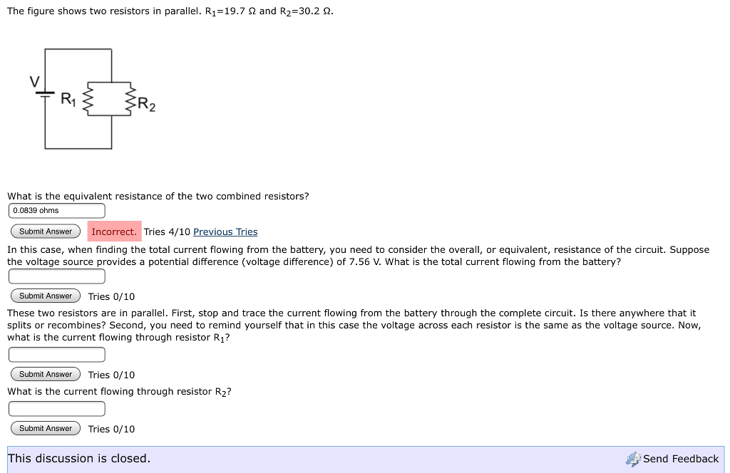 Solved The figure shows two resistors in parallel. R_1 = | Chegg.com