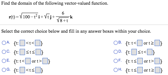 Solved Find the domain of the following vector-valued | Chegg.com