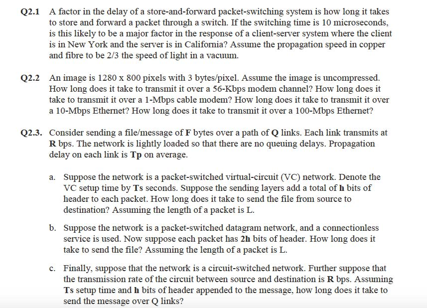 Solved Q2.1 A factor in the delay of a store-and-forward | Chegg.com