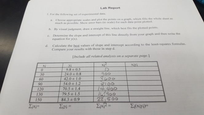Solved For the following set of experimental data. a. | Chegg.com