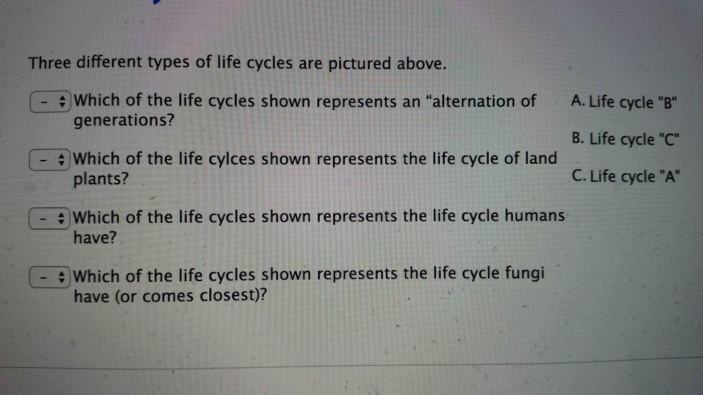 Solved Three different types of life cycles are pictured | Chegg.com