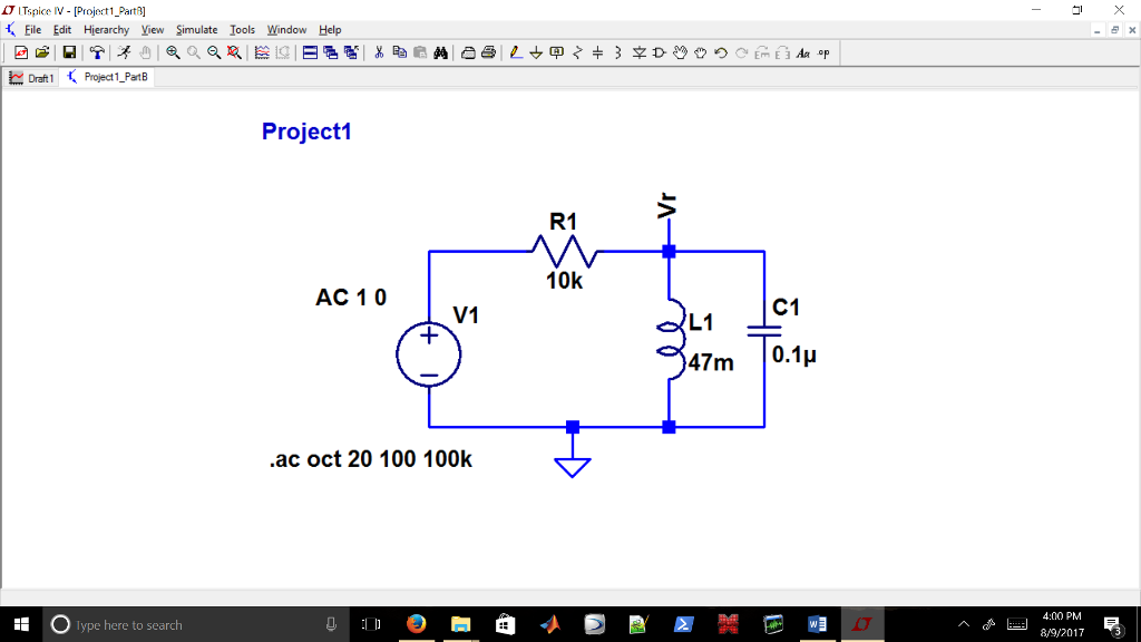 Solved LT I TspiceN-Project 1-Part3] Eile Edit Hierarchy Yew | Chegg.com