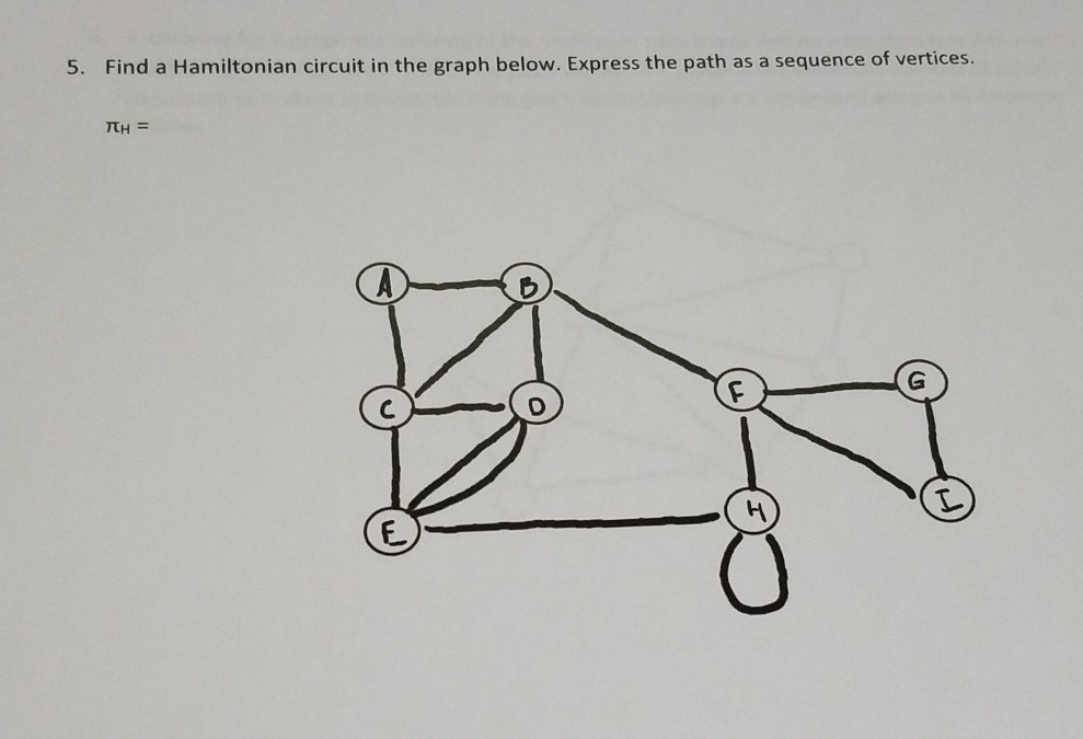Solved 5. Find a Hamiltonian circuit in the graph below. | Chegg.com