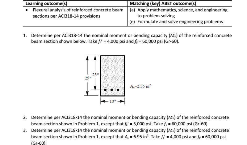 Solved Determine per ACI318-14 the nominal moment or bending | Chegg.com